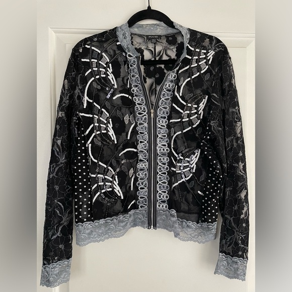 Piano | Jackets & Coats | Piano Elegant Blackgray Lace Sequined Womens ...